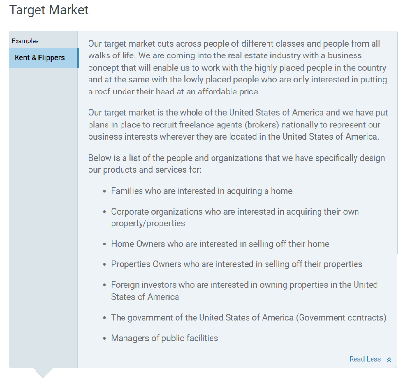 Target Market Examples Business Plan